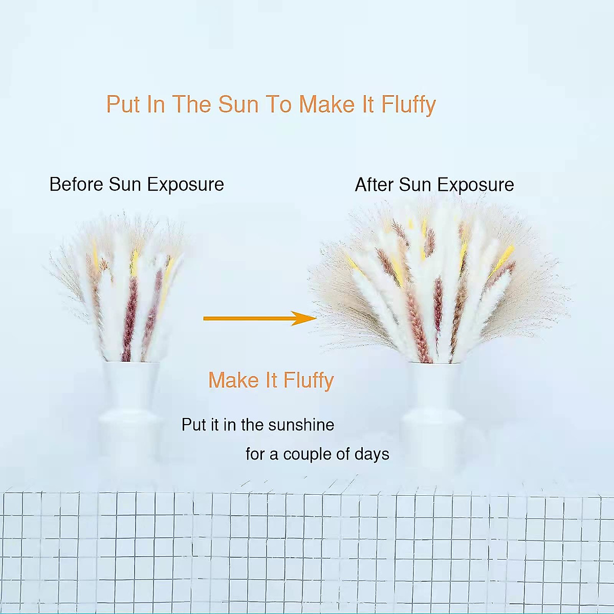 Pampas Grass 100Pcs Dried Pampas Grass Decor Fluffy Pompous Grass Mini Dried Flower Bouquet for Boho Home Decor