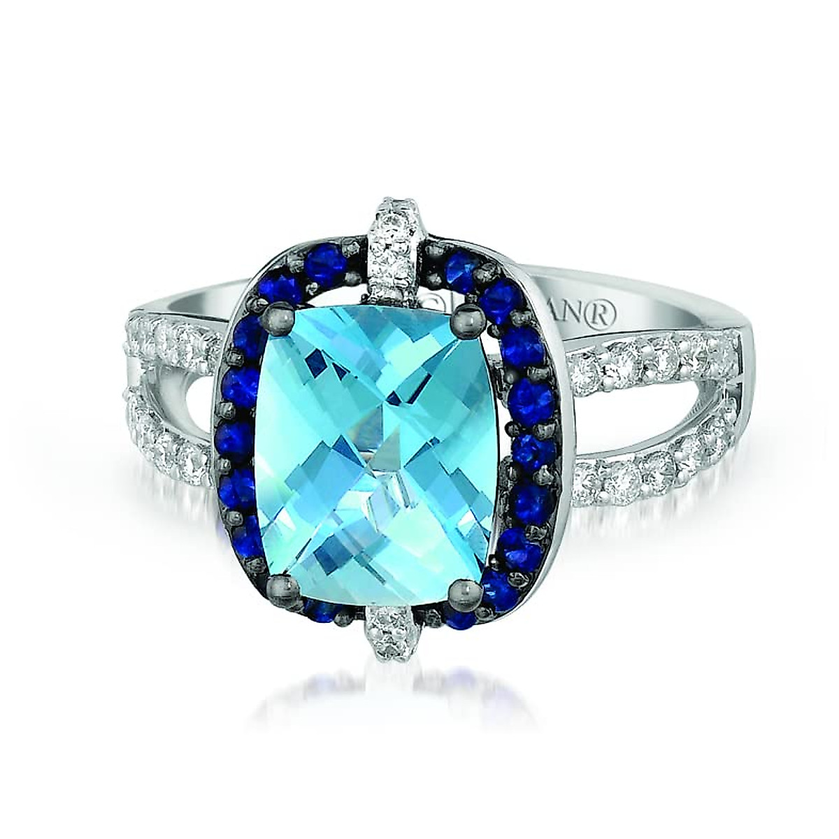 1/3 Carat Diamond, Blue Topaz and Sapphire Halo Engagement Ring for Women in 14k White Gold (G-H, VS2-SI1, cttw) Promise Anniversary Ring Size 8 by LeVian