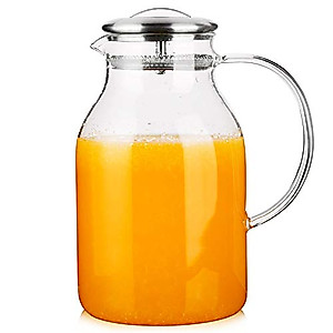 Hiware Glass Pitcher with Lid and Spout - 68 OZ Water Pitcher for Hot/Cold Water & Iced Tea, 18/8 Stainless Steel Lid, High Heat Resistance, 100% Lead-free Clear