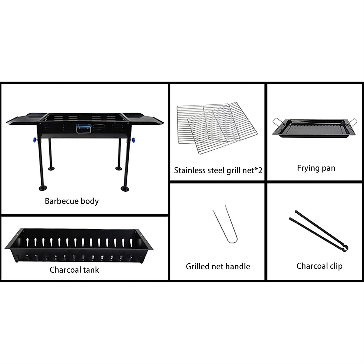 bjyx Barbecue Grill Folded Charcoal BBQ Grill Set,Stainless Steel Large BBQ Charcoal Grill Smoker Barbecue for Outdoor Cooking Hiking Picnics Portable