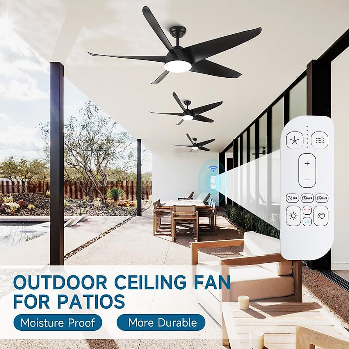 NWIASS 60 Inch Ceiling Fan with Light, Outdoor Ceiling Fan for Patios Waterproof, Black Modern Ceiling Fan with Remote 3 CCT Dimmable Large Airflow, Wet Rated Ceiling Fan for Bedroom Exterior