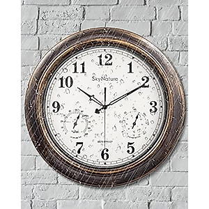 SkyNature Outdoor Clocks, 18 Inch Large Indoor Outdoor Wall Clock Waterproof with Temperature and Humidity, Silent Metal Pool Clock for Garden, Patio, Fence