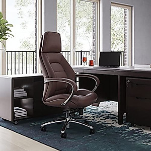 Zuri Furniture Gates Genuine Leather Aluminum Base High Back Executive Chair - Dark Brown