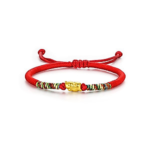 ZHOU LIU FU 24K Solid Gold Bracelets, Real Pure Gold Bracelet Chinese Zodiac Jewelry Adjustable Braided Bracelet Rabbit Dragon Dog Piggy for Women Men AEBZ175704
