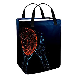 Basketball Shooting Print Collapsible Laundry Hamper, 60L Waterproof Laundry Baskets Washing Bin Clothes Toys Storage for Dorm Bathroom Bedroom