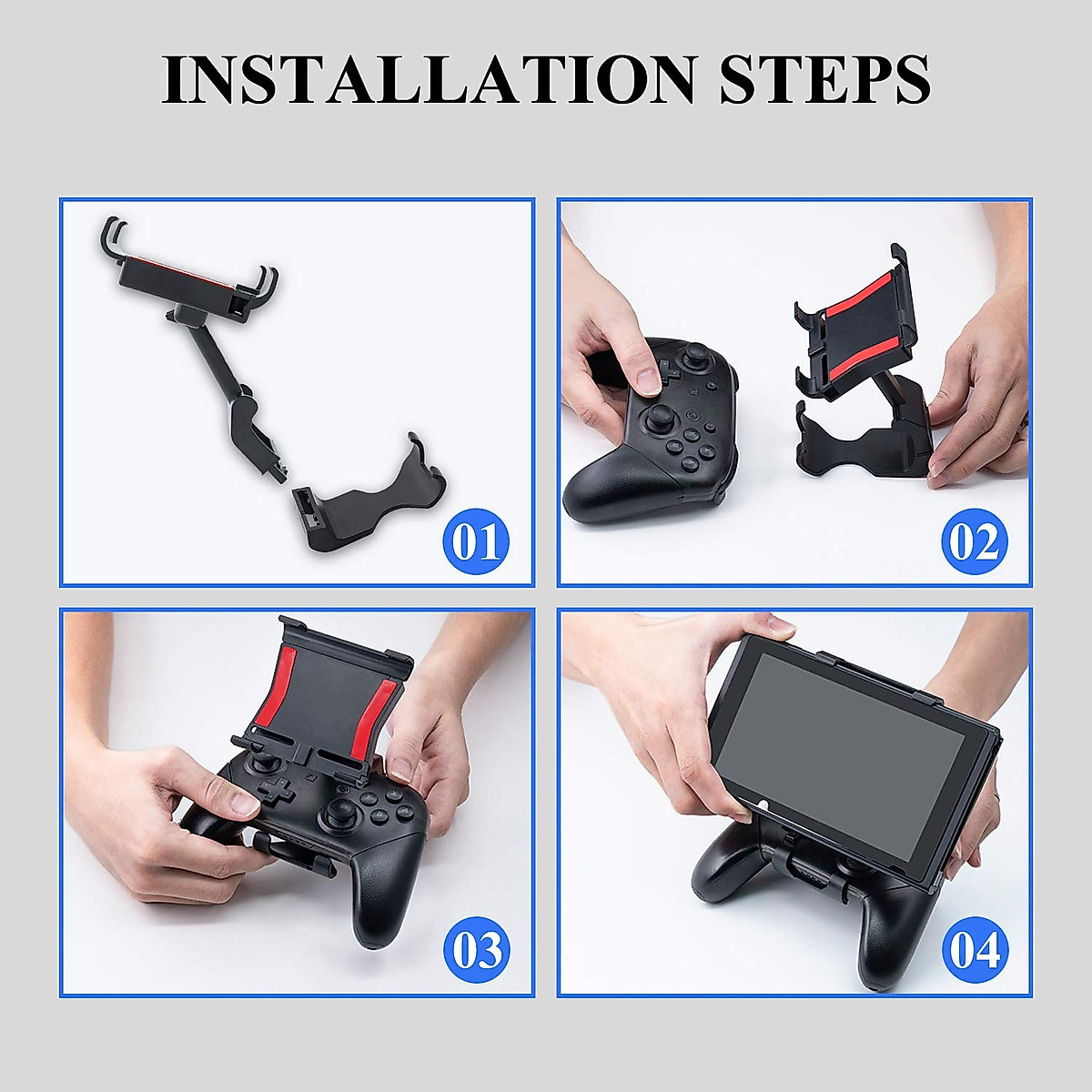 Mcbazel Adjustable Mounting Clip Holder for Switch Pro Controller Foldable Handle Bracket Game Clip for N Switch and Switch Lite