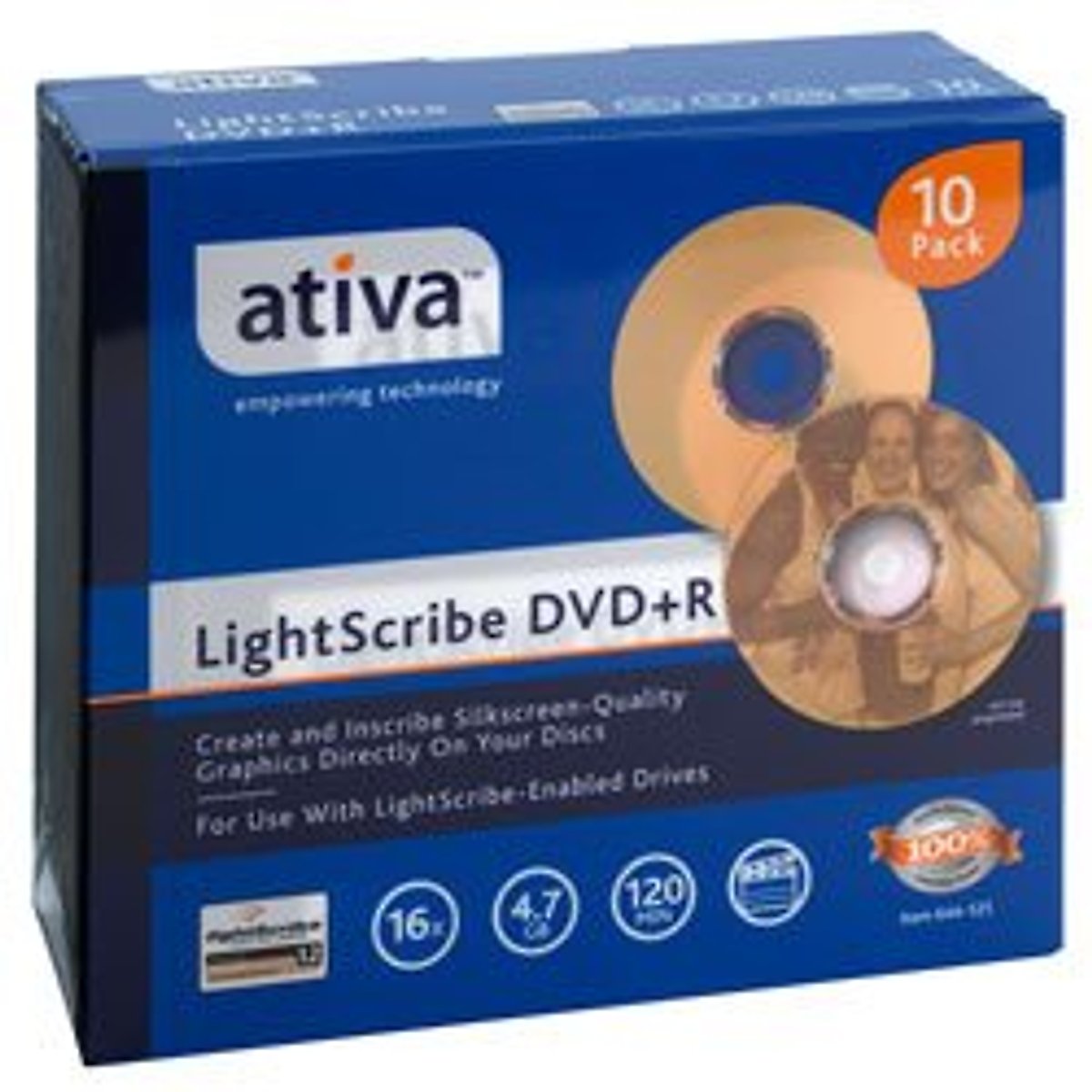 Ativa LightScribe DVD+R Recordable Media With Slim Jewel Cases, 4.7GB/120 Minutes, Pack Of 10