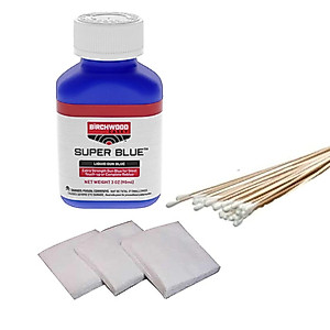 Birchwood Casey, Westlake Market Super Blue Liquid Gun Blue Bottle - Double Strength Bluing Plus 25 Quality Cotton Swabs and 3" Cotton Patches for Restoring Guns and Other Metal Items