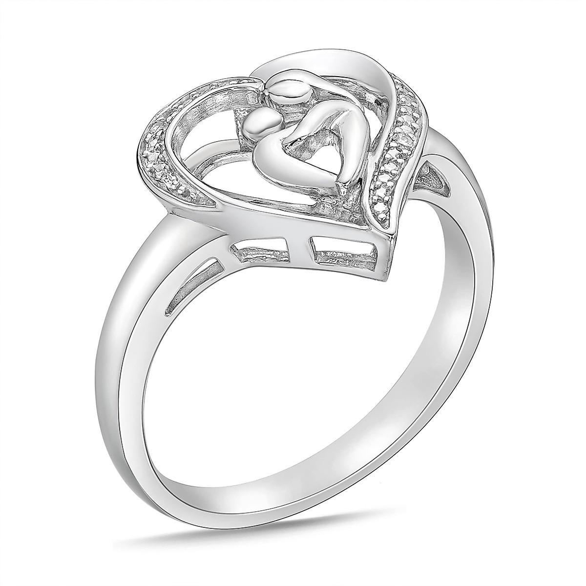 .925 Sterling Silver Diamond Accented Mother and Child Ring (I-J Color, I2-I3 Clarity) - Size 8