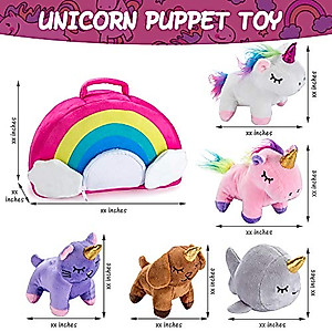 Stuffed Toy Unicorn Animal Set – Set of 5 Stuff Toys for Toddlers - with Rainbow Carry Bag - 2 Unicorns, Kitty, Puppy, and Narwhal – Toddler Gifts for Girls Age 3, 4, 5, 6, 7, 8 Year Old