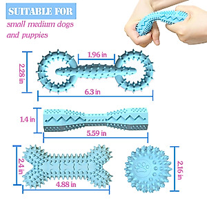 4 Pack Puppy Toys for 2-8 Months Pets Dog Chew Toy for Small Puppies Teething Toys for Cleaning Teeth Food Dispensing Soft Durable Rubber Bone Funny Ball Interactive Donut Treat Dumbbell (Blue)