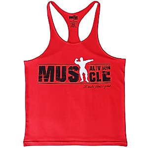 Muscle Alive Mens Bodybuilding Stringer Tank Tops Cotton Racerback Size L Red