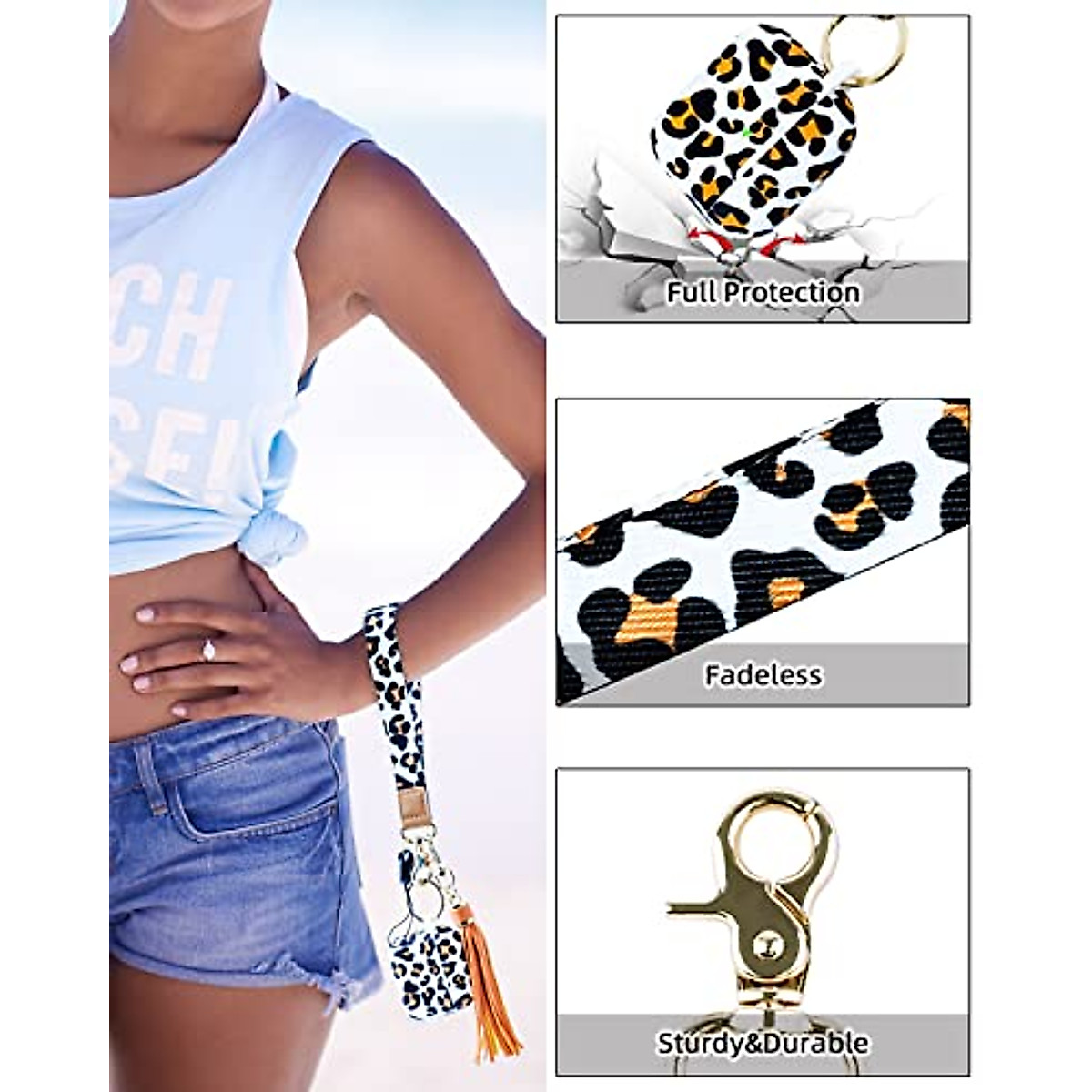 Airpods 3rd Generation Case with Keychain Wristlet, OULRAEFS Soft Silicone Skin Case Cute Airpod Case 3rd Generation Protective Case Cover with Wrist Lanyard for Airpods 3 2021 Gift for Women, Leopard