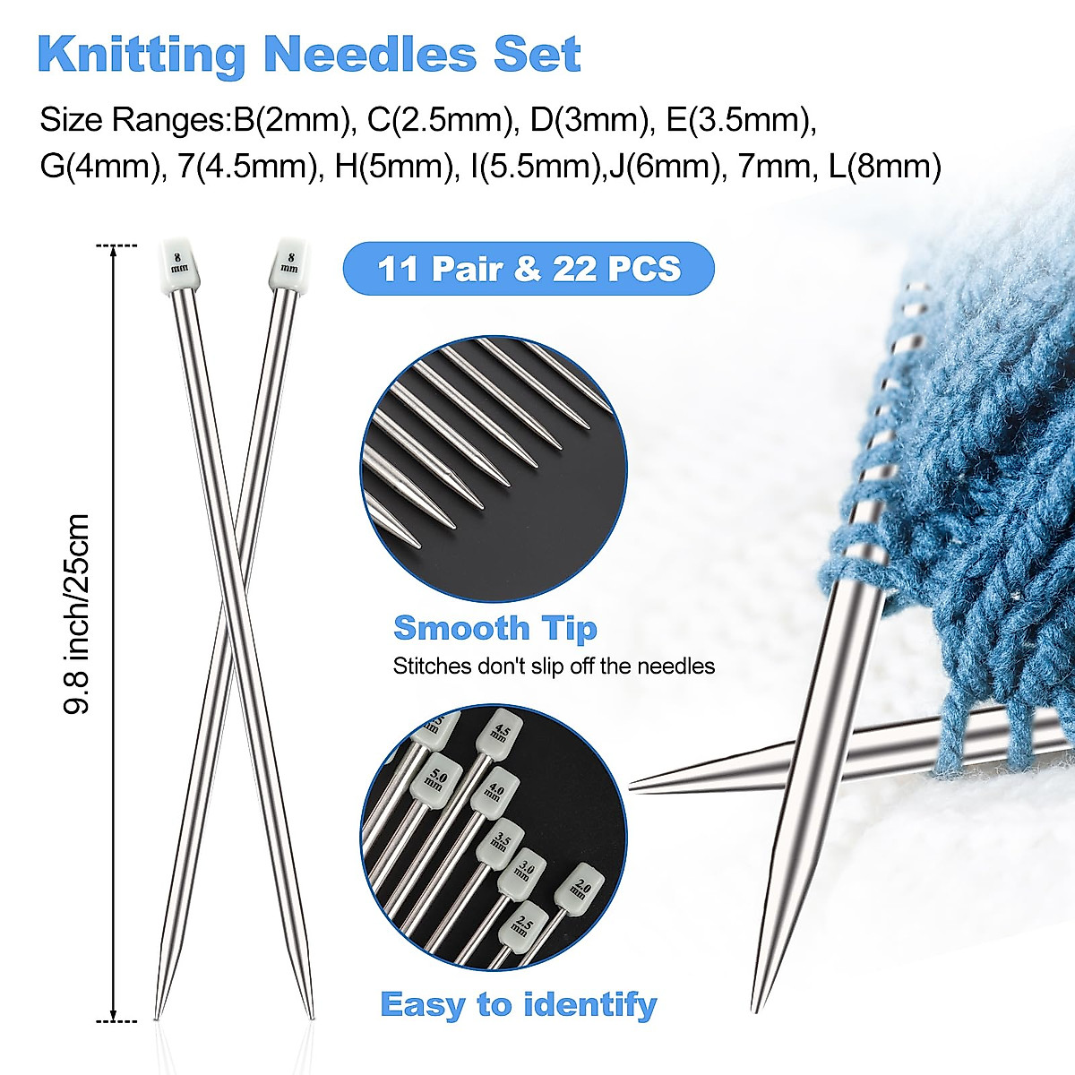 Katech Knitting Needles Set, 9 Pairs Circular Knitting Needles Set and 22 Pcs Single Pointed Knitting Needles Set with Tote Bag Knitting Accessories Knitting Supplies Knitting Needles for Beginners