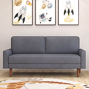 EBELLO 67" Corduroy Modern Sofa Couch, Cozy Comfy Overstuffed 2 Seat Loveseat Couch Sofa with Solid Wood Feet, Soft Padded Seat Small Living Room Futon for Apartment, Gray