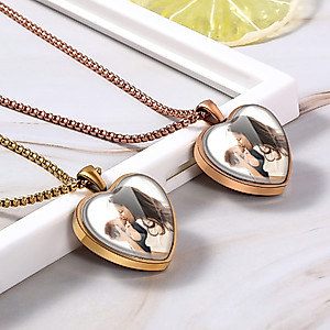 Fanery Sue Customized Double-side Picture Necklaces,Personalized Photo Necklaces for Women Men,Custom Photo Pendant with Memory Pictures -Meaningful Jewelry Gifts to Record Love (Golden Heart)