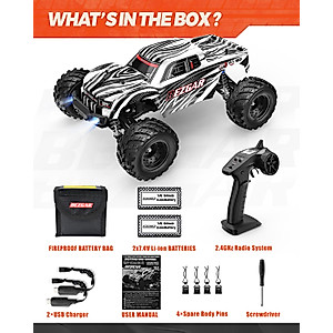 BEZGAR HM121 1:12 Scale RC Truck - 4x4 Offroad Waterproof High Speed 45+ KM/H Remote Control Truck for All Terrains, 2.4Ghz 4WD Fast RC Cars for Adults and Kids Boys with 2 Rechargebale Batteries