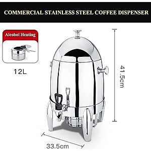 12L Commercial Stainless Steel Hot Beverage Dispenser 3 Gallon Chafer Urn Large Hot Water Urn for Coffee, Tea, Cappuccino, Hot Chocolate and Drinks