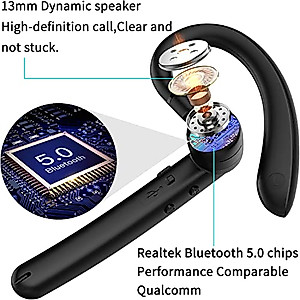 Morebili Bluetooth Headset, Wireless Headphone Business earpiece V5.0 Hands-Free Earphones with Built-in Mic for Driving/Business/Office, Compatible with iPhone and Android (F990-Black)