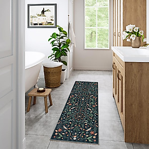 Lahome Insect Botanical 2x6 Washable Rug Runners for Hallways Non Slip,Black Bathroom Carpet Runner Kitchen Runner Rugs Non Skid,Soft Non-Slip Entryway Indoor Runners for Laundry Bedroom(Black,2x6)