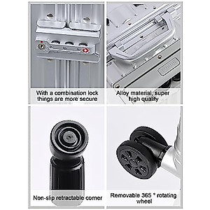 Lorvain 24 Inch Large Makeup Train Case with Mirror and Lights, Rolling Cosmetic Trolley with Bluetooth, Professional Artist Cosmetic Travel Organizer Box Aluminum Makeup Case Salon Station (Silvery)