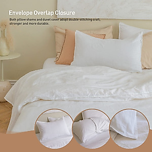 BISELINA French Linen Duvet Cover Set 3pcs with Hidden Zipper Closure Natural Flax Cotton Blend Solid Color Soft Breathable Luxury Farmhouse Bedding -Queen Size, White