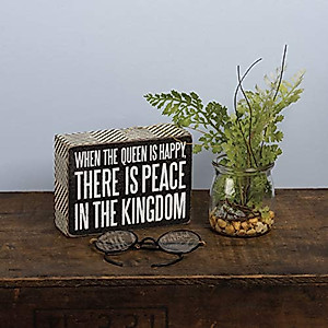 Primitives by Kathy 31134 Chevron Trimmed Box Sign, 5.50" x 4" x 1.75", Queen Is Happy