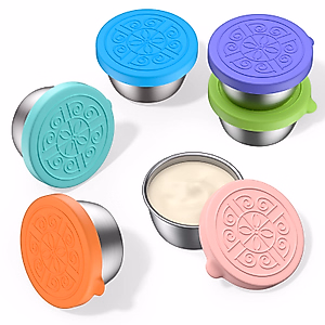 1.7 Oz/50ml Salad Dressing Container To Go, 6 Pack Small Containers with Lids, Reusable Sauce Containers for Lunch Box with Silicone Lids, Stainless Steel Small Food Containers, Leakproof, Sauce Cups