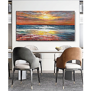 Limiyer Art Sea Sunrise Landscape Modern Abstract Oil painting Canvas Oil Painting wall art decoration 24x48 inch