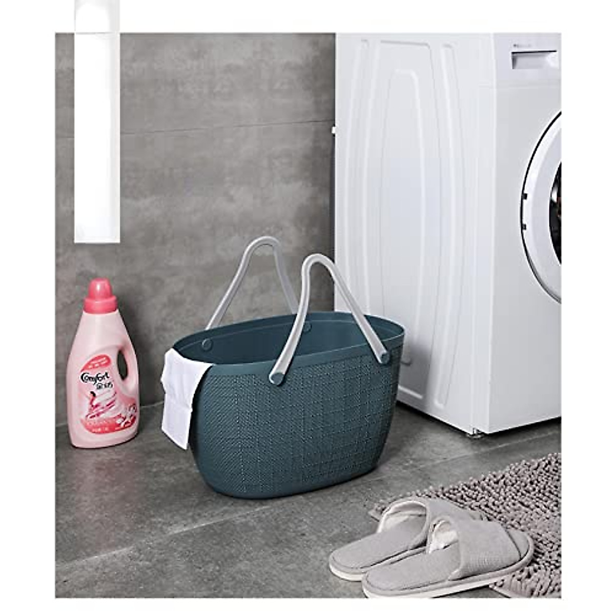 VINAMY Portable Household Large-Capacity Dirty Clothes Basket Portable Unbreakable Grocery Basket Can be Stacked with Linen Storage Basket Blue