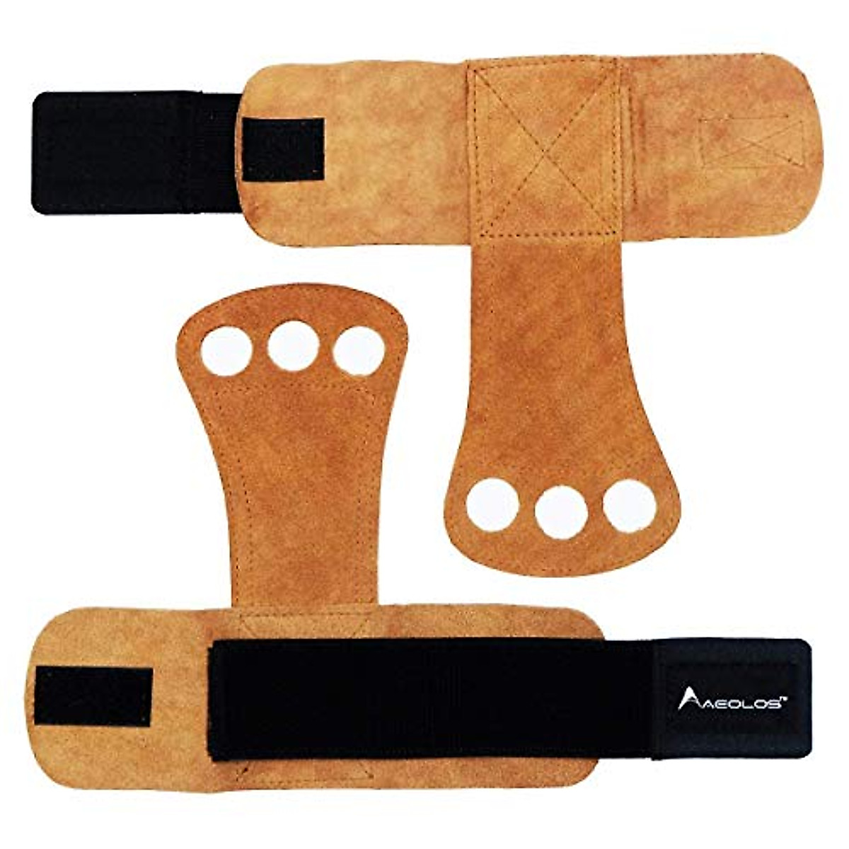 AEOLOS Leather Gymnastics Hand Grips-Great for Gymnastics,Pull up,Weight Lifting,Kettlebells and Cross Training (Brown(2 Layers Leather), Medium)