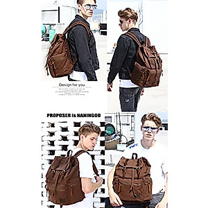 Canvas Backpack Unisex Vintage Casual Rucksack 17 inch Laptop Daypacks Schoolbag College Bookbag Hiking Camping Travel Bag Coffee