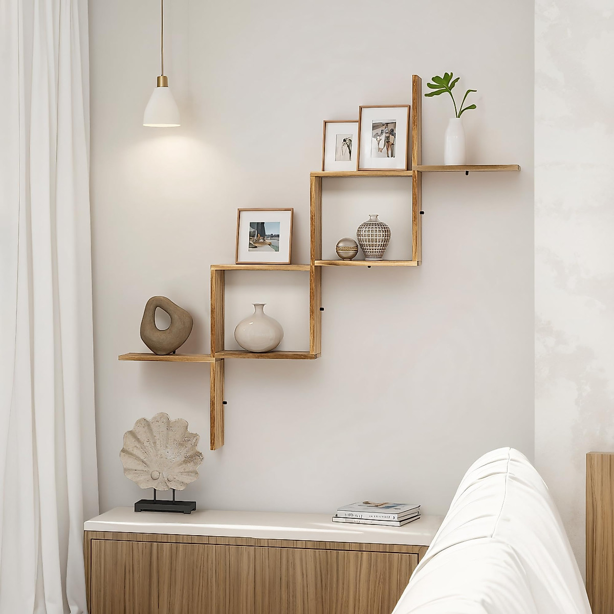 Afuly Small Wall Shelves for Bedroom Living Room, Wood Floating Shelf for Wall, Decorative Shelf Set of 2 for Book Plant Display Organizer, Natural Brown Modern Home Decor, Solid Wood 12 Inch