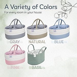 KiddyCare Diaper Caddy Organizer for Baby Nursery Basket with Handle Lid Nursing Caddy with Changing Table Organizer Cart Newborn Caddy Basil Large