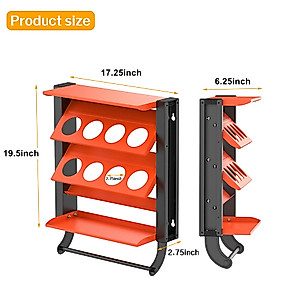 TORACK Spray Paint Can Holder with Paper Towel Holder, Wall Mount Heavy Duty Metal Spray Bottle Holder for Garage, Paint Can Storage Rack for Shop, Holds Up to 100LBS