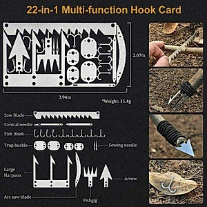 Kaeser Survival Emergency Tin Fatwood 22-1 Card Fishing Hiking Ferro Rod Knife Saw Compass Band Aids (Pocket)