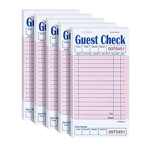 DGBDPACK Server Guest Checkbook, 5 Pack EP-3632-1 Server Note Book, Thick Server Paper with Guest Receipts, Waitress Notepads - 250 Orders Total (Pink, 6.75" x 3.5")