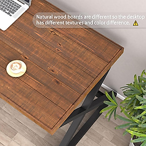 IBF Solid Wood Desk, 60” Rustic Real Wood Home Office Work Desk, Industrial Natural Wood Writing Study Desk, Metal Wooden Desk Executive Workstation Computer Table in Bedroom Living Room, Brown, 60 in