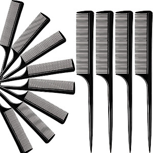 Boao 12 Pack Rat Tail Comb Styling Plastic Anti Static Heat Resistant Tail Comb for All Hair Types Fine Tooth for Men and Women(Black)