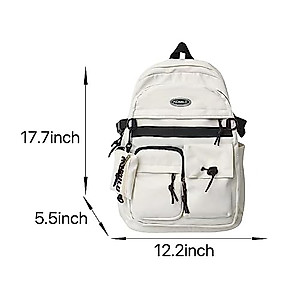 MININAI 2023 Preppy Backpack with Coin Purse Y2k Japanese Harajuku Backpack Aesthetic Cool College Daypack Fit 15.6" Laptop (White,One Size)