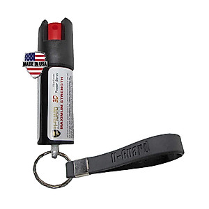 Pepper Spray Keychain Self Defense Long Range Police Strength Strongest Tear Gas Formulation. Powerful Lab Tested Red Hot Pepper OC, Military CS Gas & UV Identifying Dye. Compact Non-Lethal Weapon