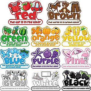 11 Pieces Color Poster for Preschool Classroom Bulletin Board Set Fruit Animal Vegetable Words Learning Color Cutouts with 100 Pcs Glue Point for Toddler Kid Classroom Decorations, 16.5 x 11.5 Inch