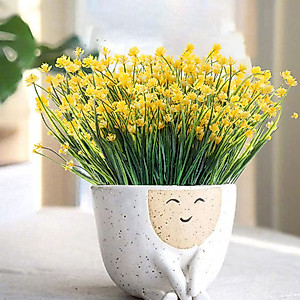 LXAFGP 8 Bundles Artificial Flowers Fake Greenery Outdoor UV Resistant Plants Faux Plastic Plants for Outdoor Shrubs Indoor Home Window Garden Wedding Porch Box Hanging Plants Decor (Yellow)