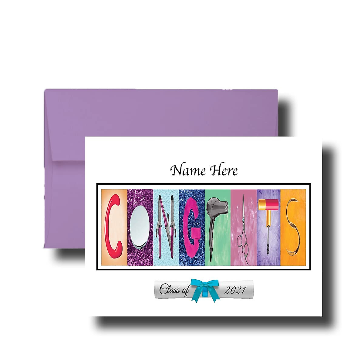 Customized Cosmetology School Congrats Class of 2023, 2024, Hair Dresser Stylist, Graduation Cards,5"x7" Flat or Folded Card Choice envelope color,Custom Grad, Letter Art, Scroll, School, College
