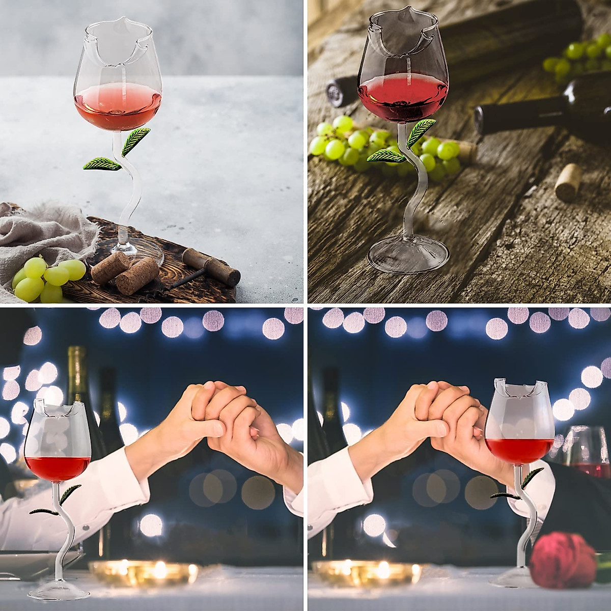 BVCED Wine Glasses Set of 2 Rose Flower Shape Wine Glass 9.8OZ/280ML Fancy Red Wine Glass Rose Cocktail Wine Juice Goblet Crystal Champagne Flutes for Party Dinner Wedding Bar Creative Festival Gift