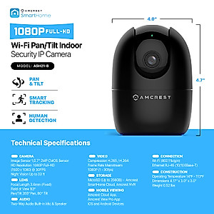 Amcrest 1080P WiFi Camera Indoor, Nanny Cam, Dog Camera, Sound & Baby Monitor, Human & Pet Detection, Motion-Tracking, 2.4Ghz Only, Pan/Tilt Wireless IP Camera, Night Vision, Smart Home ASH21-B
