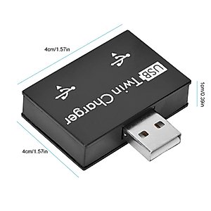 Portable Male to 2 Port USB Twin Charger USB Hub, USB2.0 Hub Adapter, Plug and Play for Mobile Device with USB Port(black)