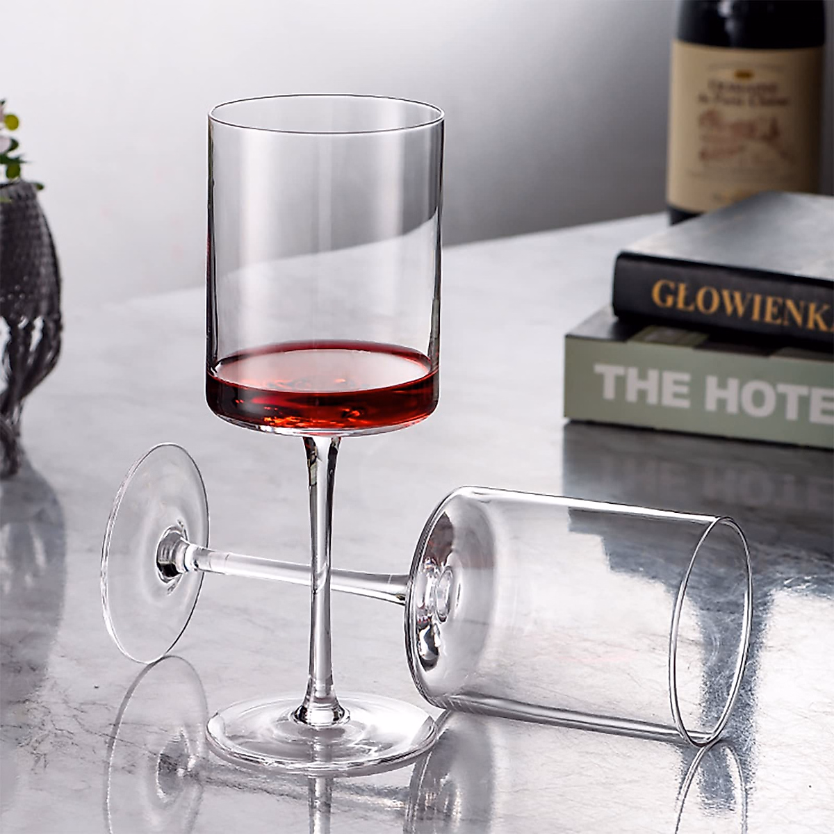 Hiceeden 4 Pack 15 Oz Square Red Wine Long Stemmed Glasses, Modern Goblet Champagne Flutes Glasses, Crystal Clear White Wine Stemware for Party, Dinner, Banquet, Wedding, Housewarming Gift