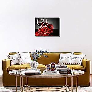 Purple Verbena Art Canvas Print Art of Red Wine Rose and Candle Picture Painting Wall Art Modern Home Decor for Living Room Bedroom Bathroom Decoration Gifts Artwork Wall Décor,Framed 12x16 Inches