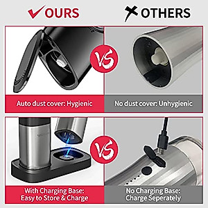 SIYOTEAM Electric Salt and Pepper Grinder Set, Automatic Gravity Salt and Pepper Grinder Set, Electric Pepper Mill Grinder Rechargeable with Charging Base, Adjustable Coarseness, Larger Capacity